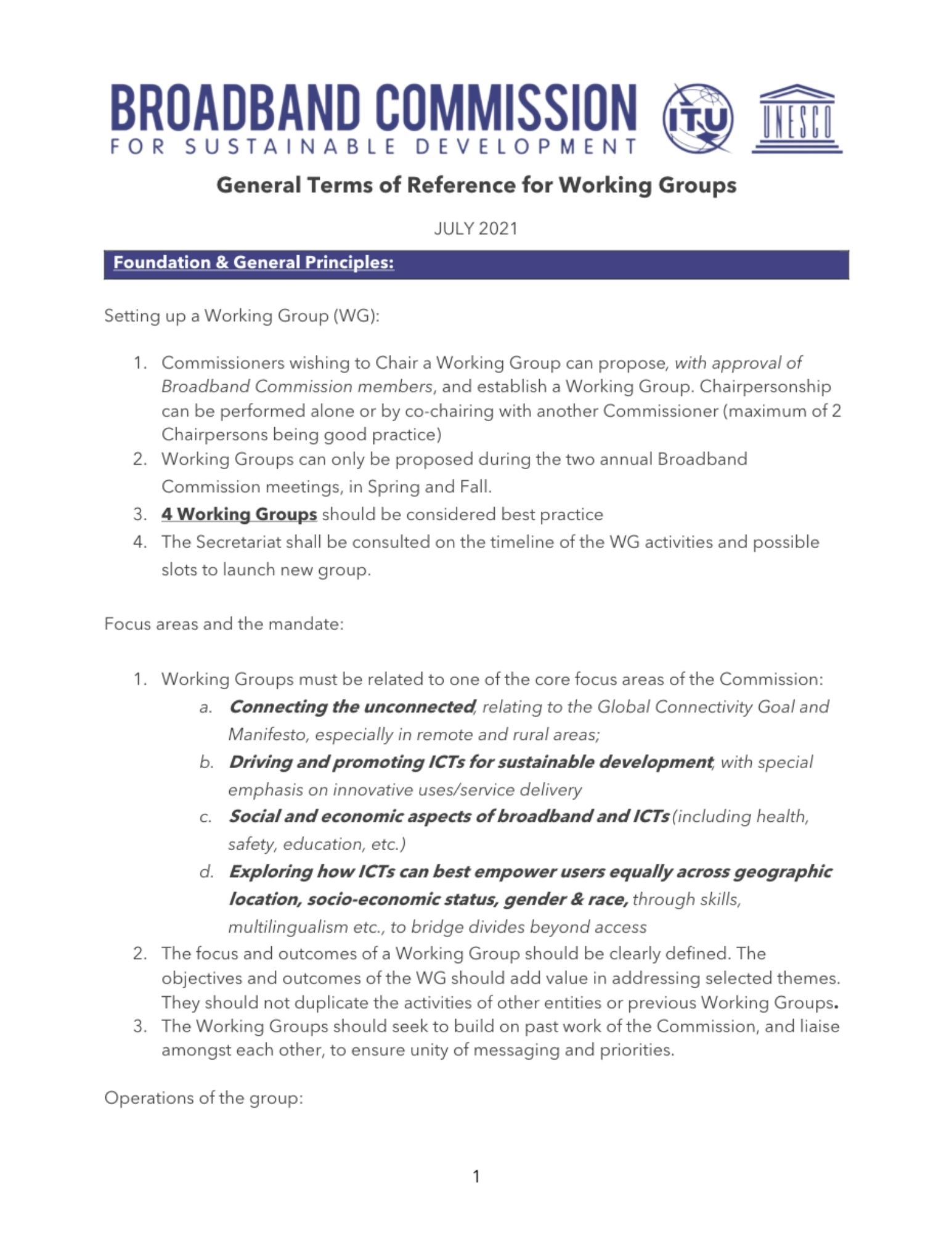 Working Group Resources - Broadband Commission